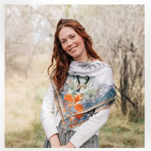 MATTY MILLER STUDIO 100% Silk Scarf San Luislandscape Wildlife Floral